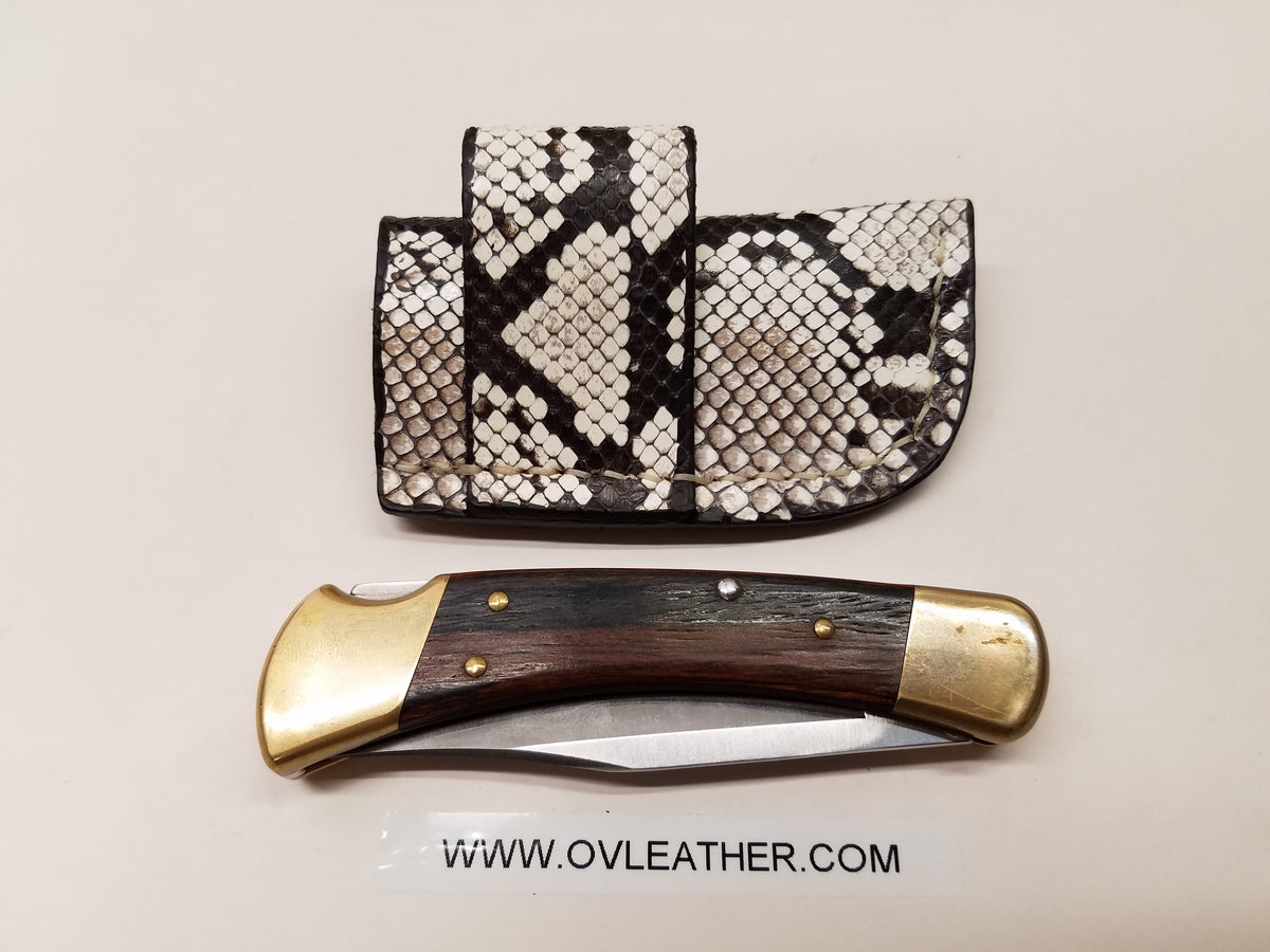 Buck 110 Knife Python Skin Side Draw Sheath – O V leather